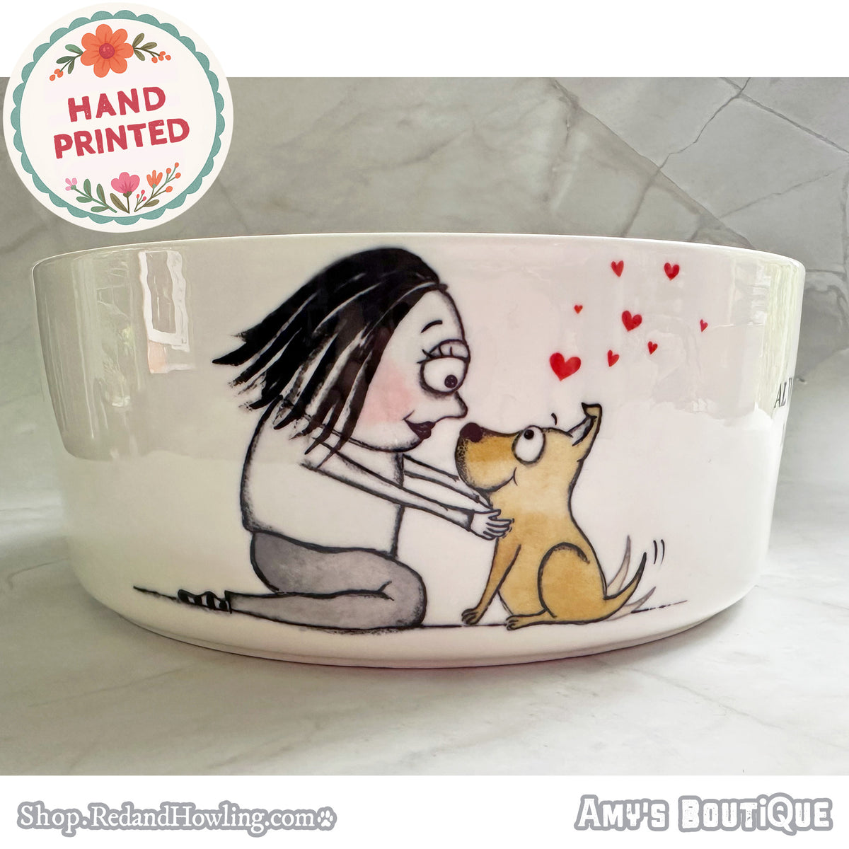 Always and Forever Dog Bowl – Red and Howling