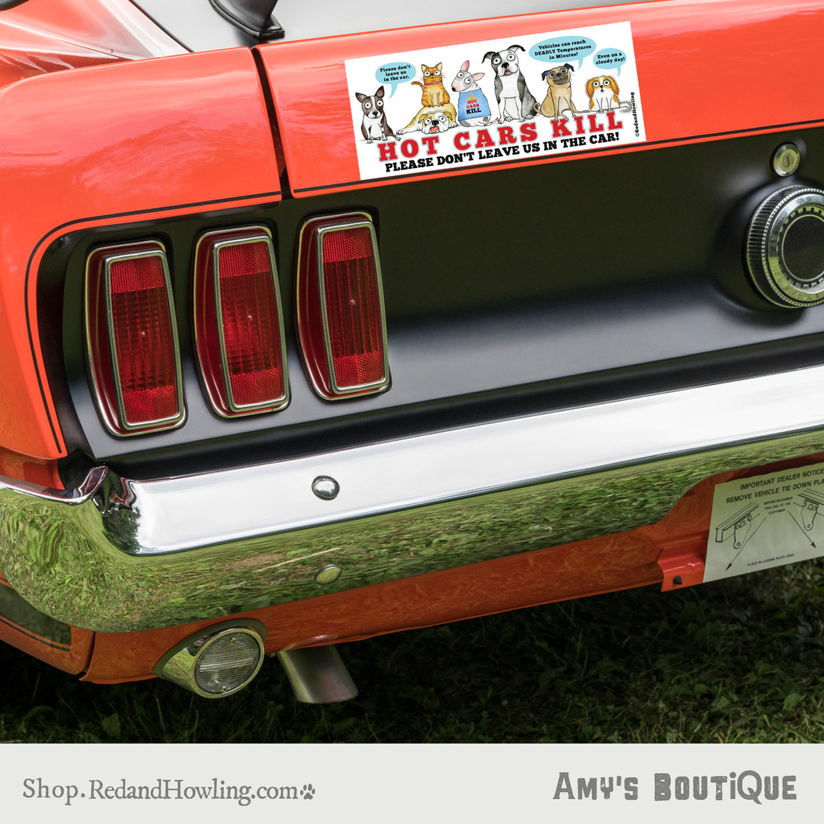 "Hot Cars Kill" Magnet or Sticker SET – Red and Howling