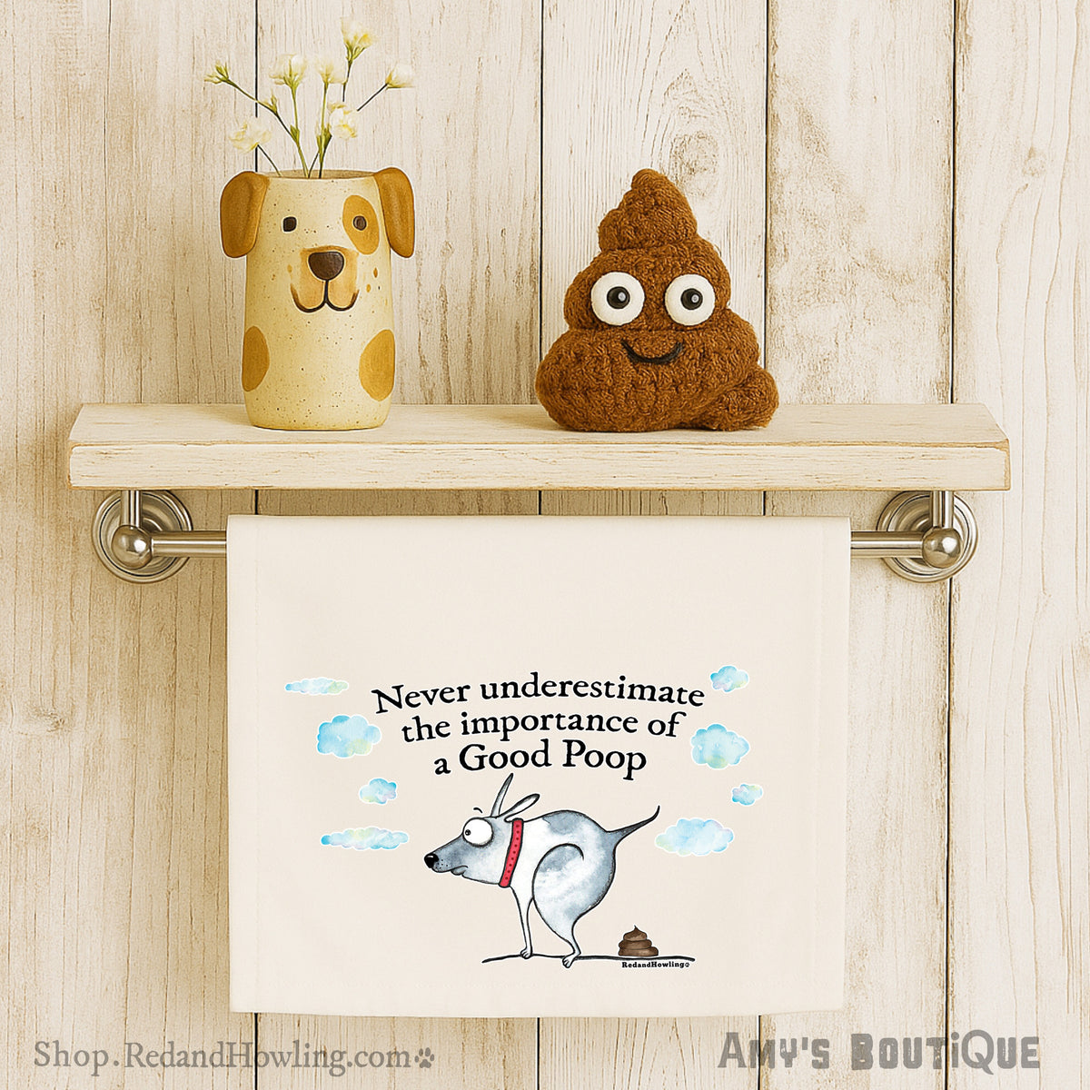 "Good Poop" Organic Cotton Kitchen Towel – Red and Howling