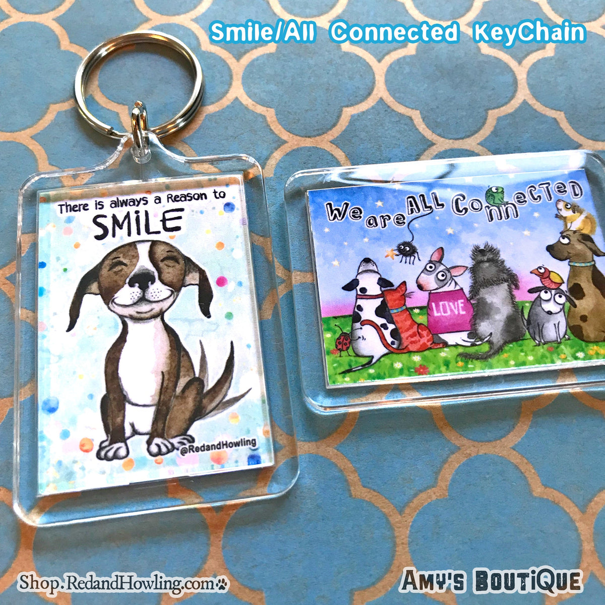 "Smile & All Connected" Keychain – Red and Howling