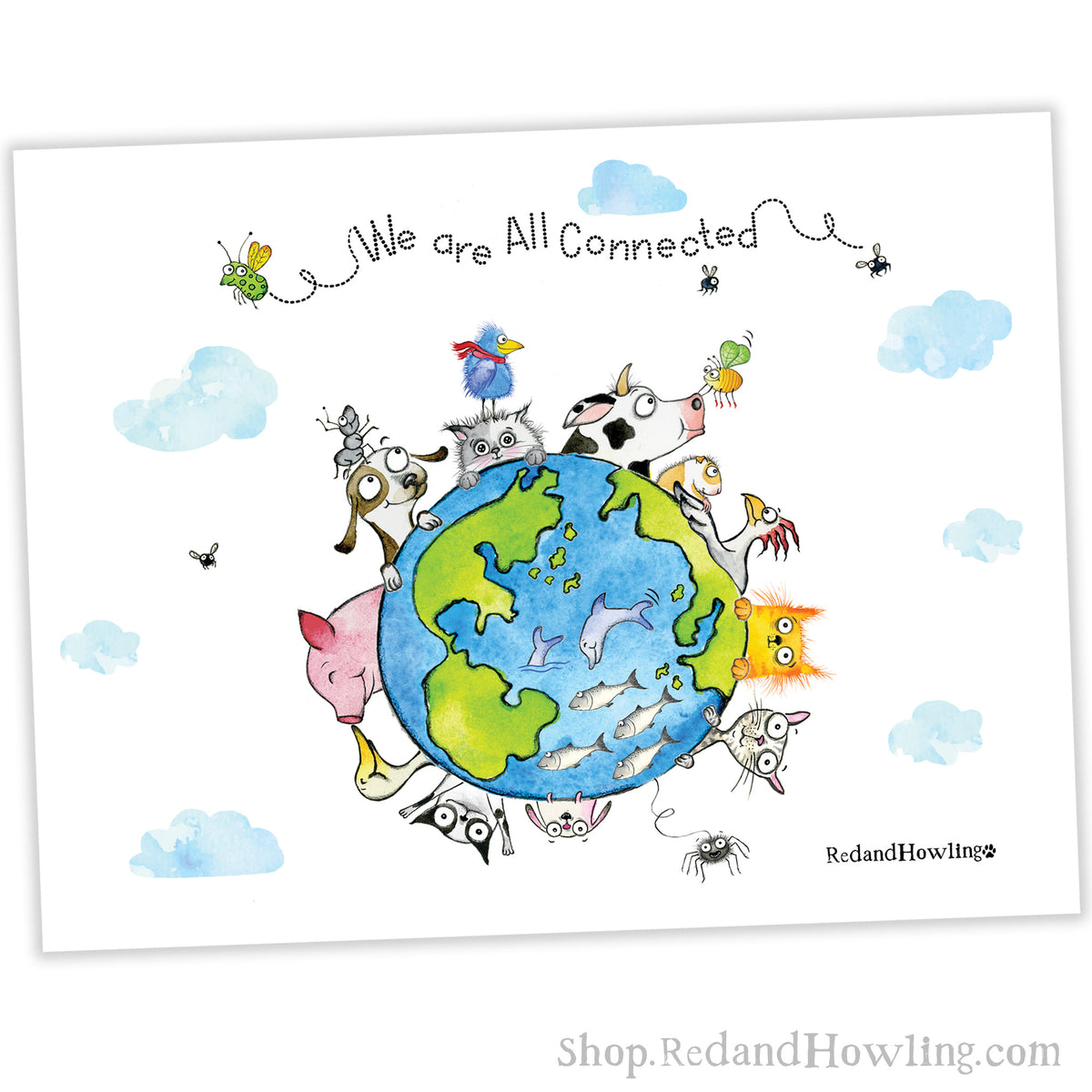 "We are All Connected Around the World" Giclée Print – Red and Howling