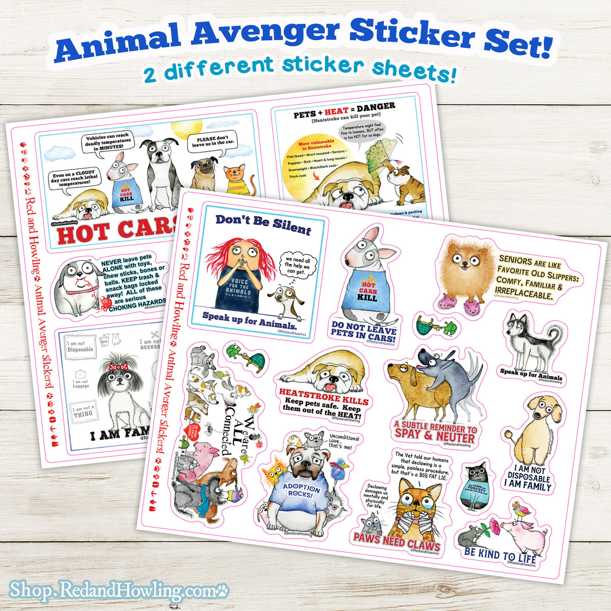 "Animal Avenger" Sticker Pack (2 sheets) – Red and Howling